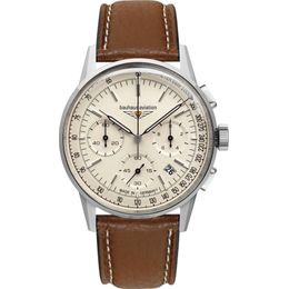 BAUHAUS Damen Chronograph "G38", braun, Armbanduhren, Quarzuhr, Armbanduhr, Herrenuhr, Made in Germany, Lederarmband, analog