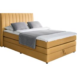 Boxspringbett Alina, B:131cm L:212cm, gelb, Struktur fein XBO (100% Polyester), Jugendzimmer, Komplettbetten, "Marvin", inklusive Bettkasten und