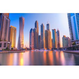 papermoon Fototapete "DUBAI SKYLINE-MARINA EMIRAT CAYAN TOWER MEER KHALIFA", B/L: 4,5m x 2,8m, Bahnen: 9 Stk., bunt, Schlafzimmer, Tapeten