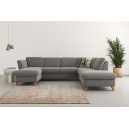 Wohnlandschaft Home Affaire, B:307cm H:86cm T:213cm, grau, 100% Polyester, Sofas, "Trelleborg U-Form", Federkern-Polsterung, wahlweise mit