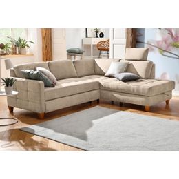 Ecksofa Home Affaire, B:233cm H:80cm T:196cm, beige, Luxus-Microfaser in Lederoptik (100% Polyester);Struktur fein (100% Polyester);Luxus-Microfaser