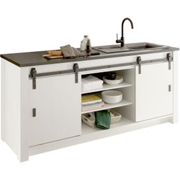 Sp&uuml;lenschrank Home Affaire, B:201cm H:93cm T:64cm, wei&szlig;, Holzwerkstoff, K&uuml;che, Schr&auml;nke, "Sherwood", Breite 201 cm, mit Scheunentorbeschlag aus Metall