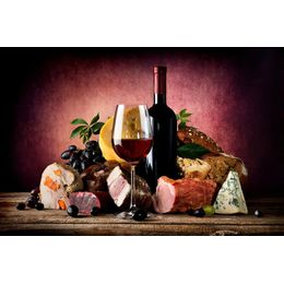 papermoon Fototapete "Wein mit Essen", B/L: 3,5m x 2,6m, Bahnen: 7 Stk., bunt, Schlafzimmer, Tapeten