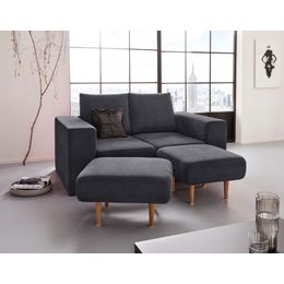 2-Sitzer, B:172cm H:96cm T:107cm, blau, LOOKS by Wolfgang Joop, Sofas, "Looksv", Verwandlungssofa: aus Sofa wird Sofa mit 2 Hockern