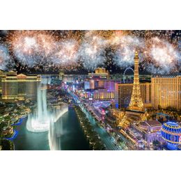 papermoon Fototapete "Las vegas mit Feuerwerk", B/L: 3,5m x 2,6m, Bahnen: 7 Stk., bunt, Schlafzimmer, Tapeten