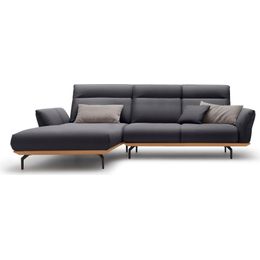 Ecksofa, B:298cm H:103cm T:183cm, schwarz, CREATION BY ROLF BENZ, NaturLEDER OSKAR (echtes Rindsleder), Wohnzimmer, Sofas, "CR.460", Sockel in Eiche,