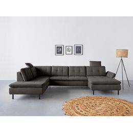Wohnlandschaft Home Affaire, B:347cm H:83cm T:226cm, grau, 98% Polyester 2% Polyamid, Sofas, "Birkholm U-Form", Armlehnverstellung, auch in Easy