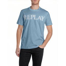 Replay Herren T-Shirtgrigio medio, Gr. M, bedruckt, Jersey, Obermaterial: 100% Baumwolle, Shirts, mit Logo-Frontprint