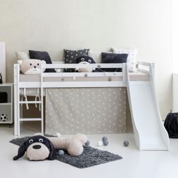 Hochbett Hoppekids, B:101cm H:9cm L:208cm, wei&szlig;, Bett: 100% Massivholz, Nordische Kiefer;Rutsche: MDF;Vorhang: 100% Baumwolle;Matratze: