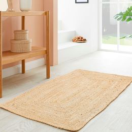 Teppich LUXOR living, B:65cm H:7mm L:130cm, beige, Baumwolle, Jute, Wohnzimmer, Teppiche, "Ibo, Juteteppich", Wendeteppich, handgeflochten,