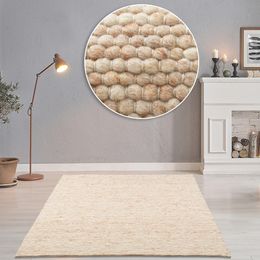 Wollteppich Theko, B:90cm H:12mm L:160cm, beige, Schurwolle, Wohnzimmer, Teppiche, "Alpen", handgewebter Wendeteppich, meliert, reine Wolle,