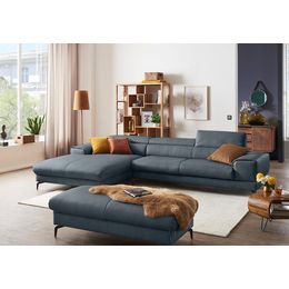 Ecksofa W.Schillig, B:343cm H:70cm T:193cm, blau, Longlife Xtra-Leder Z69: Das feinnarbige, gedeckte Softleder Z69 besticht durch seine