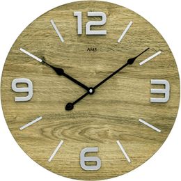 AMS Damen Wanduhr, &Oslash; 40cm, bunt, Wanduhren, Quarzuhr, Holz, Wohnzimmer, Esszimmer, K&uuml;che, Arbeitszimmer, B&uuml;ro