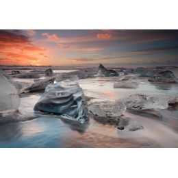 papermoon Fototapete "Photo-Art MASSIMO BARONI, GLACIAL LAGOON BEACH", B/L: 5m x 2,8m, Bahnen: 10 Stk., bunt, Schlafzimmer, Tapeten