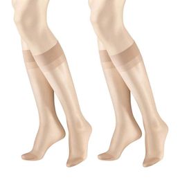 Hudson Damen Feinkniestr&uuml;mpfe "Kniestrumpf Lilly Lafina 15 2-Pack", Gr. 35, beige, Obermaterial: 100% Polyamid PA., Socken