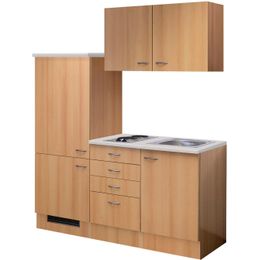 K&uuml;chenzeile Flex-Well, B:160cm H:200cm T:60cm, braun, Komplettk&uuml;chen-Sets, "Nano", Gesamtbreite 160 cm, mit Einbau-K&uuml;hlschrank, Kochfeld und Sp&uuml;le