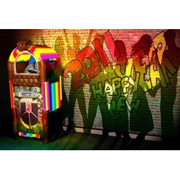 papermoon Fototapete "Jukebox mit Graffiti", B/L: 3m x 2,23m, Bahnen: 6 Stk., bunt, Schlafzimmer, Tapeten