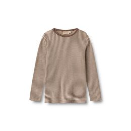Wheat M&auml;dchen Longsleeve "Wheat Wool T-Shirt L/S Alfie"wood stripe, Gr. 110, gestreift, 100% Merino, Shirts