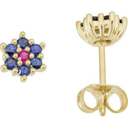Firetti Damen Paar Ohrstecker "Schmuck Geschenk Gold 333 Ohrschmuck Ohrringe Blume", 5mm, Gelbgold 333, bunt, Gelbgold 333, Ohrringe, mit Rubin,