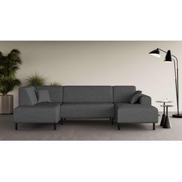 Wohnlandschaft Home Affaire, B:300cm H:81cm T:163cm, grau, 100% Polyester, Sofas, "ARROS U-Form mit Wellenunterfederung, Ma&szlig;e B/T/H: 300/163/81 cm",