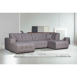 Wohnlandschaft Home Affaire, B:297cm H:85cm T:163cm, grau, 100% Polyester, Sofas, "Nosia U-Form", incl. 2 Zierkissen, mit feiner Steppung