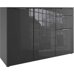 Kombikommode wimex, B:122cm H:84cm T:41cm, grau, Spanplatte, Schlafzimmer, Sideboards, "Level36 C by fresh to go", mit Glaselementen auf der Front,