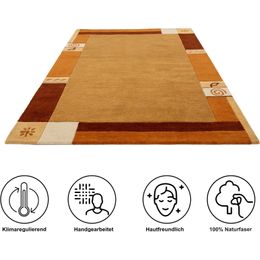 Wollteppich Theko, B:300cm H:15mm L:400cm, braun, Wolle, Wohnzimmer, Teppiche, "Tromso, Wolle, Handgefertigt, Bord&uuml;re mit Hoch-Tief-Effekt",