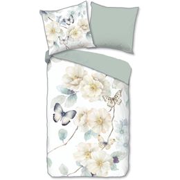 Wendebettw&auml;sche Descanso, gr&uuml;n, Renforc&eacute;, Obermaterial: 100% Baumwolle, Bettw&auml;sche, "Adiwanya", Satin, Rei&szlig;verschluss, Paspel, Biese, Wendeoptik,