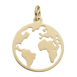 Jobo Damen Kettenanh&auml;nger "Anh&auml;nger Weltkarte", Gelbgold 585, gelb, Gelbgold 585, Schmuckanh&auml;nger, 585 Gold