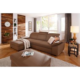 Ecksofa Home Affaire, B:287cm T:178cm, braun, Struktur fein (100% Polyester);Luxus-Microfaser Lederoptik (100% Polyester);Soft clean (98% Polyester,
