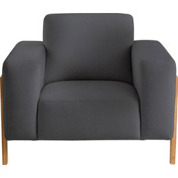 Sessel, B:105cm H:84cm T:96cm, grau, exxpo - SOFA FASHION, Wohnzimmer, Sessel, "Starr, Loungesessel, Scandic Design mit Sichtholz am Armteil", im