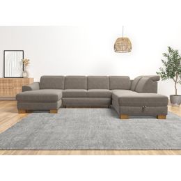 Wohnlandschaft Home Affaire, B:338cm H:86cm T:219cm, grau, Flachgewebe (100% Polyester), Sofas, "Dundee U-Form", wahlweise mit Kopfteilverstellung