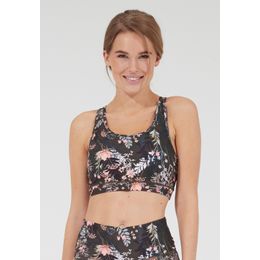 ENDURANCE ATHLECIA ATHLECIA Damen Sport-BH "Zuri Printed", Gr. L, gold, 81% Polyester, 19% Elasthan, bedruckt, gebl&uuml;mt, mehrfarbig, BHs, mit trendigem Alloverprint