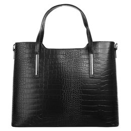 CLUTY Damen Henkeltasche, schwarz, Leder, Reptilienpr&auml;gung, Taschen, echt Leder, Made in Italy