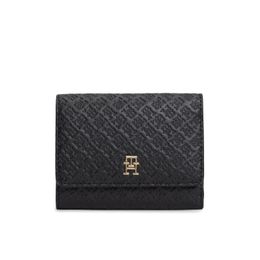 Tommy Hilfiger Damen Geldb&ouml;rse "TH ICON TRIFOLD MONO"schwarz, Lederimitat, Basic, Kleinlederwaren, Damen Geldbeutel, Portemonnaie mit TH-Schmucklogo
