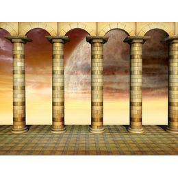 papermoon Fototapete "Terasse vor Planet", B/L: 4,5m x 2,8m, Bahnen: 9 Stk., bunt, Schlafzimmer, Tapeten