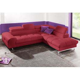 Ecksofa COTTA, B:257cm H:72cm T:206cm, rot, Luxus-Microfaser (100% Polyester);Kunstleder Softlux;Leder Advantage (abgedecktes Spalt-Rindsleder),