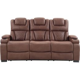3-Sitzer, B:208cm H:103cm T:96cm, braun, ATLANTIC HOME COLLECTION, 100% PES, Sofas, "Faris", Zwei Relaxfunktionen, klappbare Konsole mit