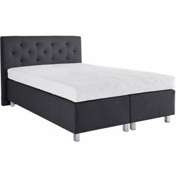 Boxspringbett, B:154cm L:210cm, grau, Westfalia Schlafkomfort, Bezug Unterbox und Kopfteil: Strukturstoff (77% Polyester und 23% Viskose);Bezug