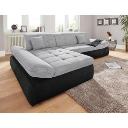 Ecksofa DOMO collection, B:300cm H:80cm T:172cm, silber, Kunstleder SOFTLUX / Struktur (90% Polyester, 10% Polyacryl);Zierkissen: Struktur (90%