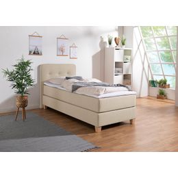 Boxspringbett Home Affaire, B:103cm L:207cm, beige, Struktur fein (100% Polyester);Samtstoff (100% Polyester), Komplettbetten, "Fargo", inkl. Topper,
