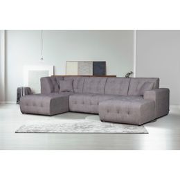 Wohnlandschaft Home Affaire, B:297cm H:85cm T:163cm, grau, 100% Polyester, Sofas, "Nosia U-Form", incl. 2 Zierkissen, mit feiner Steppung