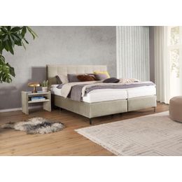 Boxspringbett Alina, B:200cm L:209cm, beige, Struktur fein TCM (100% Polyester), Jugendzimmer, Komplettbetten, "Elmar", mit gestepptem Kopfteil,
