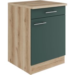Unterschrank Optifit, B:60cm H:84,8cm T:60cm, gr&uuml;n, Holzwerkstoff, K&uuml;che, Schr&auml;nke, "Bella", Breite 60 cm, 1 T&uuml;r, 1 Einlegeboden, 1 Schubkasten