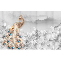 papermoon Fototapete "Muster Pfau", B/L: 4m x 2,6m, Bahnen: 8 Stk., bunt, Schlafzimmer, Tapeten