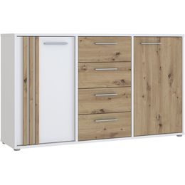 Sideboard FORTE, B:142,6cm H:82,3cm T:34,3cm, wei&szlig;, Spanplatte, Wohnzimmer, Sideboards, "Cardigan", Sideboard, 2 farbig, Stauraum, Schubkasten, Soft