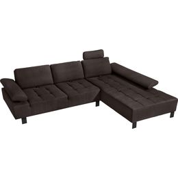 Ecksofa Alina, B:270cm H:103cm T:223cm, braun, Struktur fein XBO (100% Polyester), Wohnzimmer, Sofas, "Royce", inklusive Sitztiefenverstellung, 270