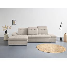 Ecksofa COTTA, B:302cm H:86cm T:190cm, beige, 100% Polyester, Wohnzimmer, Sofas, "Holiday L-Form mit Sitztiefen-, Armteil- und Kopfteilverstellung",