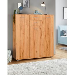 Kombikommode Priess, B:123cm H:135cm T:38cm, beige, Holzwerkstoff, Schlafzimmer, Sideboards