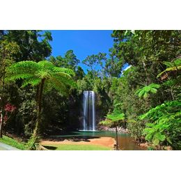 papermoon Fototapete "TASMANIEN LAGUNE MIT WASSERFALL", B/L: 5m x 2,8m, Bahnen: 10 Stk., bunt, Schlafzimmer, Tapeten